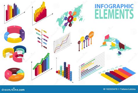 Isometric Style Infographics With Data Icons World Map Charts And