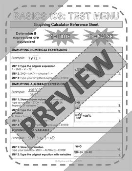 Math Menu Fractions And Test Menu TI Graphing Calculator Reference Sheet