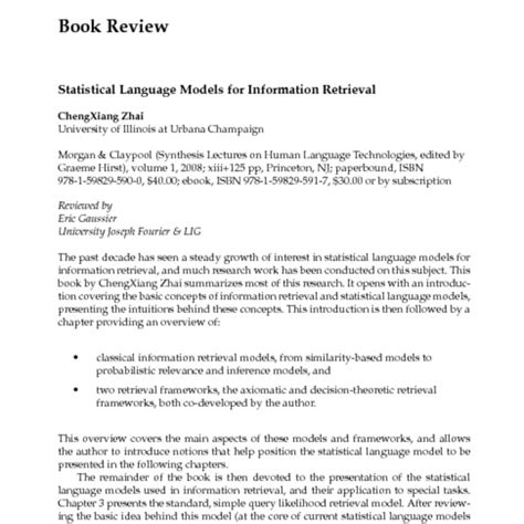 Book Review Statistical Language Models For Information Retrieval By