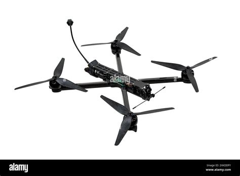 Modern Fpv Drone On A White Background Four Engine Aircraft On The Radio Control Drone For