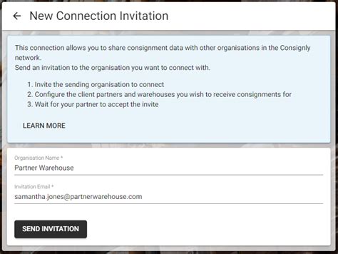 inviting an organisation to connect consignly