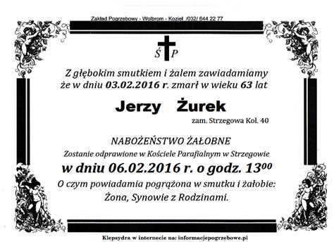 Nekrolog Jerzy Żurek Informacje Pogrzebowe Powiat Olkusz