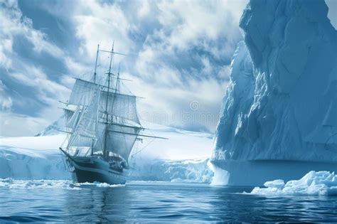A Ship Navigating Through Icebergs Embodying The Strategic And Careful