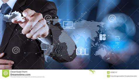 Businessman Working With A Cloud Computing Stock Image Image Of Laptop Diagram 42382157