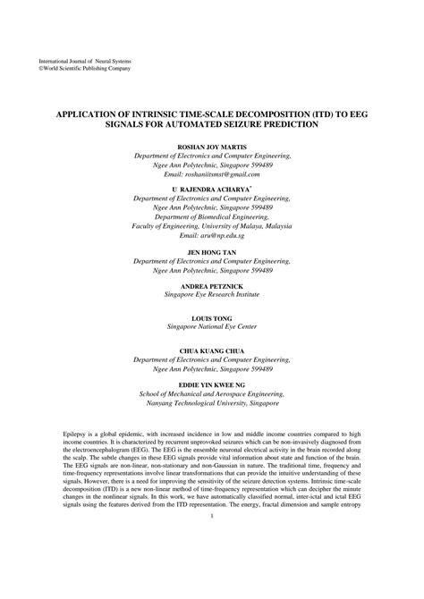 Solution 2013 380 Application Of Intrinsic Time Scale Decomposition Itd To Eeg Signals For