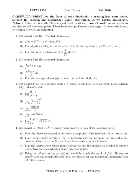 Horizontal Asymptotes Calculus One For Engineers Exam Exams Calculus For Engineers Docsity