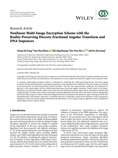 Pdf Nonlinear Multi Image Encryption Scheme With The Reality