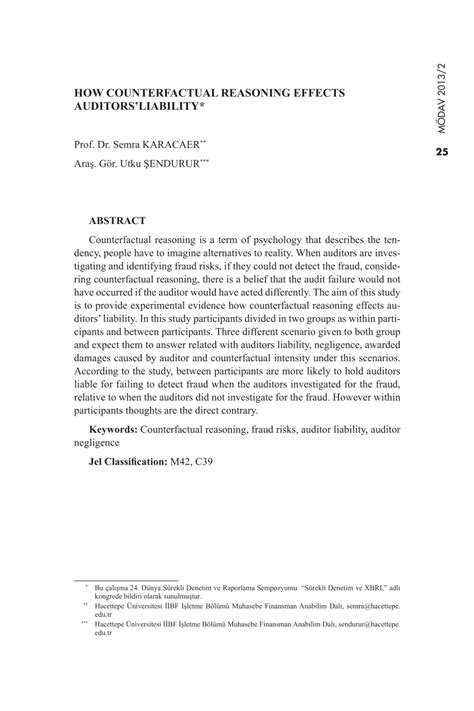 Pdf How Counterfactual Reasoning Effects Auditors Liability
