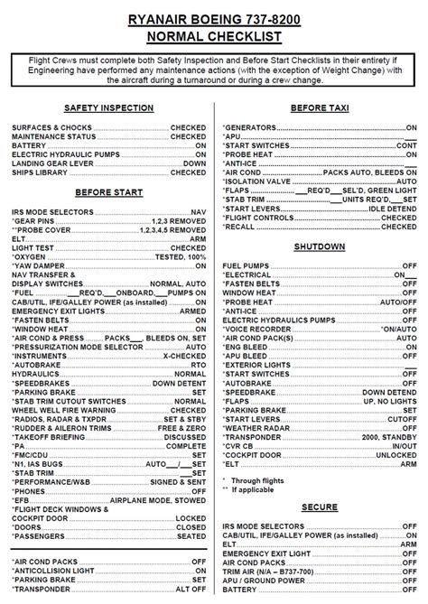 Ryanair B737 8200 Normal Checklist Official Für Microsoft Flight Simulator Msfs