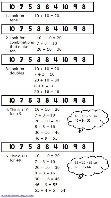 strategies for adding strings of numbers math coach s corner