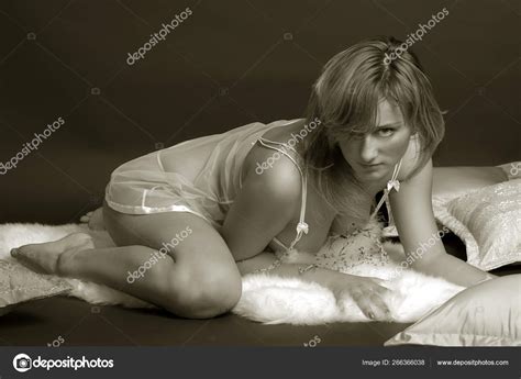 Sexy Plus Size Model Posing In Lingerie Stock Photo By Igorkovalcuk