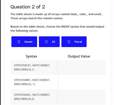 Question 2 Of 2the Table Above Is Made Up Of Arrays Named Taste Color