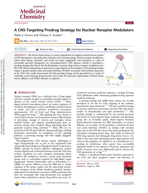 Pdf A Cns Targeting Prodrug Strategy For Nuclear Receptor Modulators