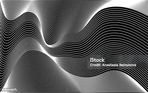 기하학적 추상 구성 파도 검은 배경에 선 줄의 스트립 또는 테이프 흑백 그래픽 0명에 대한 스톡 벡터 아트 및 기타 이미지