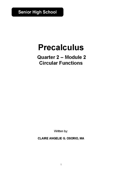 2 Circular Functions Precalculus Quarter 2 Module 2 Circular