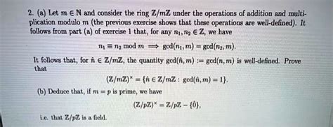 Solved A Let M âˆˆ N And Consider The Ring Z Mz Under The Operations Of Addition And
