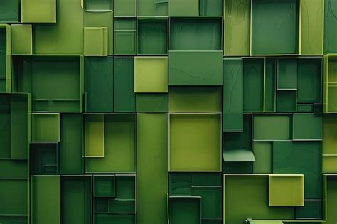 Geometric Pattern Of Overlapping Green Rectangles Premium Ai Generated Image