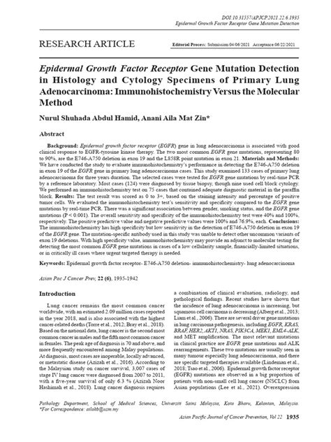 Egfr Gene Mutation Detection In Histology And Cytology Specimens Of
