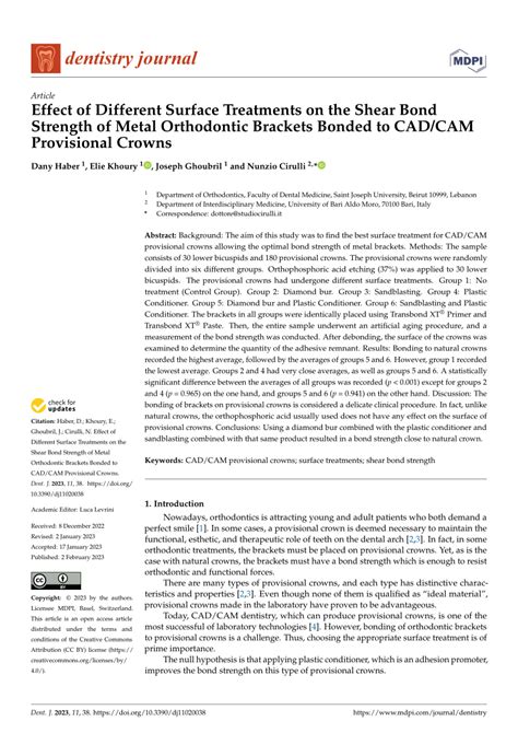 Pdf Effect Of Different Surface Treatments On The Shear Bond Strength Of Metal Orthodontic