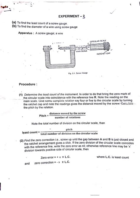 Solution Class 11 Physics Experiment 03 To Find At Least Count Of Screw Gauge And The Diameter