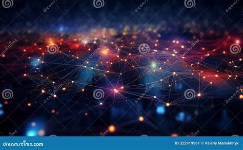 High Tech Network Of Interconnected Nodes Illuminated In Dark Space Representing Advanced