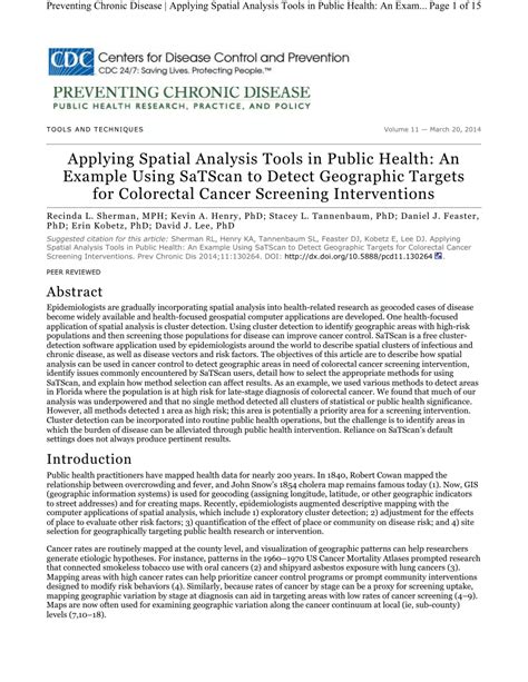 Pdf Applying Spatial Analysis Tools In Public Health An Example Using Satscan To Detect
