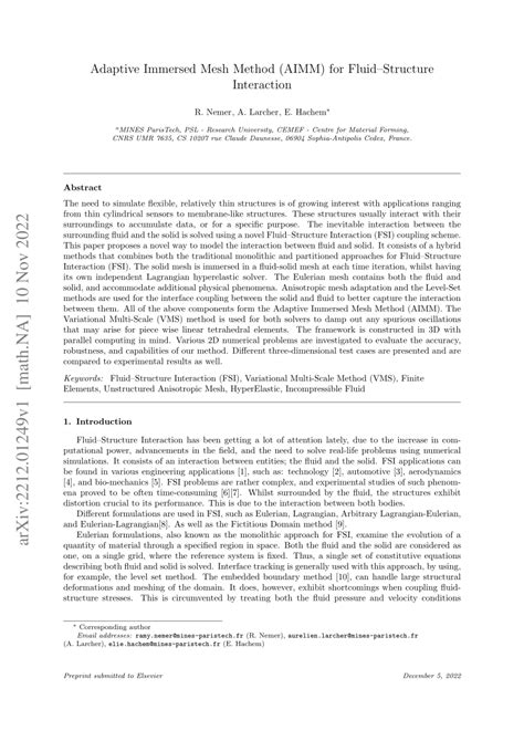 PDF Adaptive Immersed Mesh Method AIMM For Fluid Structure Interaction