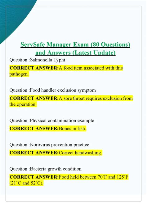 Servsafe Manager Exam 80 Questions And Answers Latest Update