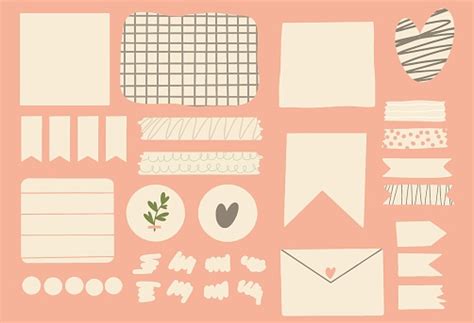 스티커에 다양한 종이 노트 미리 알림 할 일 목록 계획자 일정을위한 빈 종이 메모가있는 정보 보드 손으로 그린 벡터