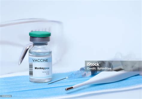 원숭이 백신 의료용 병 주사기 안면 마스크 체온계 및 보호 안경 원숭이 두 2022 바이러스 의학 의료 및 과학의 개념 0명에 대한 스톡 사진 및 기타 이미지 Istock