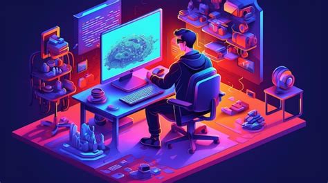 Premium Photo A Man Sitting At A Desk In Front Of A Computer Generative Ai