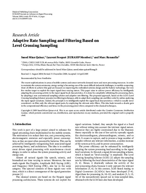 Pdf Adaptive Rate Sampling And Filtering Based On Level Crossing