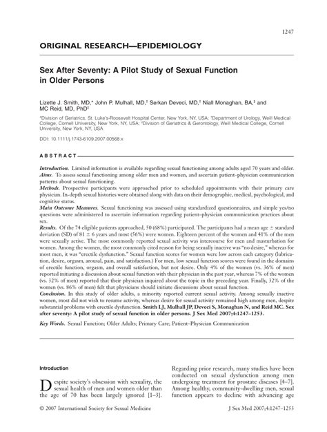 PDF Sex After Seventy A Pilot Study Of Sexual Function In Older Persons
