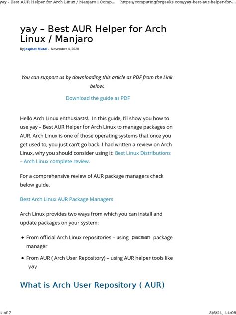 Yay Best Aur Helper For Arch Linux Manjaro Computingforgeeks