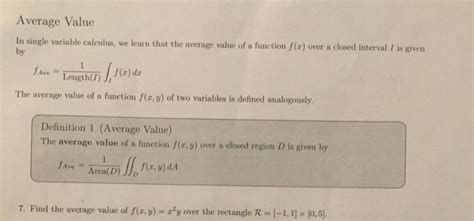 Solved In Single Variable Calculus We Learn That The Ave