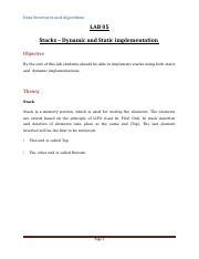 Lab Stack Docx Data Structures And Algorithms LAB Stacks Dynamic And Static