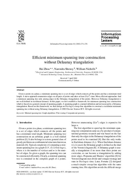 Pdf Efficient Minimum Spanning Tree Construction Without Delaunay Triangulation