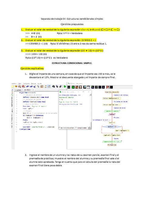 Ejercicios Pseint Separata De Trabajo 04 Estructuras Condicionales Simples Ejercicios