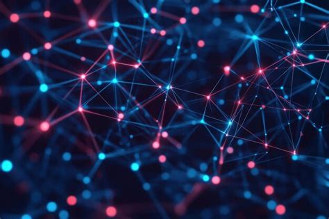 Digital Network Visualization With Glowing Blue And Red Nodes And Lines On Dark Background