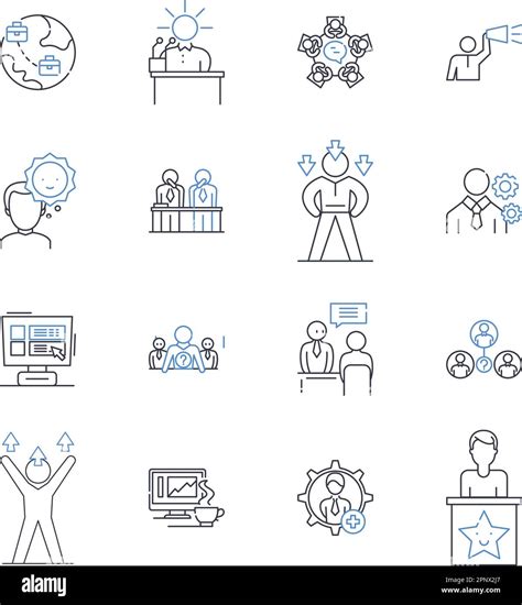 Service Counter Line Icons Collection Assistance Support Help Advice Solution Resolution