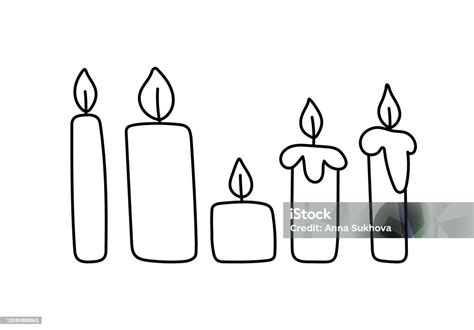 다른 모양의 촛불 낙서 선형 벡터 그림입니다 손으로 그린 기호및 스타일 객체 스티커 장식 엽서 배지 색칠 공부책 로고를 위한 심플하고 검은 색 드로잉 검은색에 대한 스톡