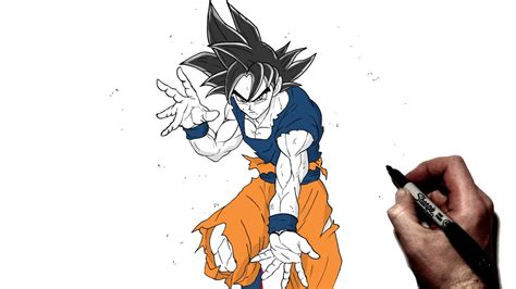 How To Draw Goku Ui Sign Fight Pose Step By Step Dragon Ball Youtube