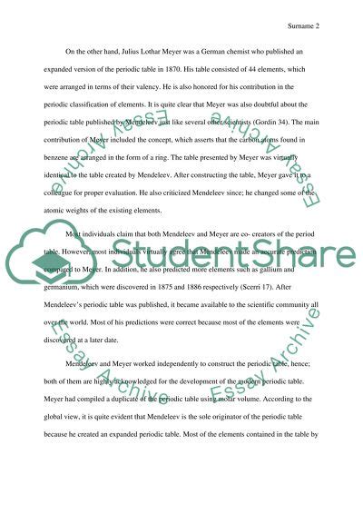 Dmitri Mendeleev Vs Lothar Meyer Who Is The Father Of The Periodic Essay