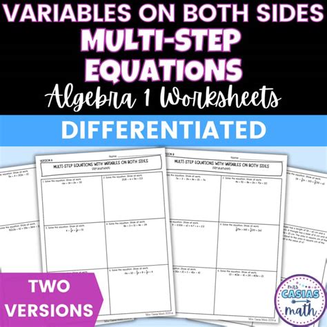 Solving Multi Step Equations Variables On Both Sides Differentiated Worksheets