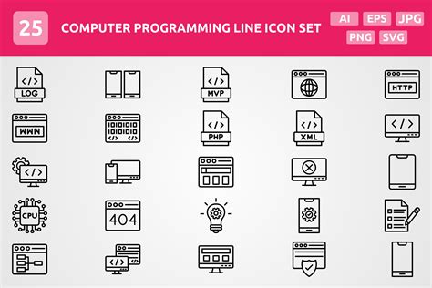 25 Vector Computer Programming Line Icon Graphic By Graphixs Art · Creative Fabrica