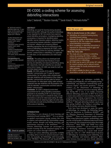 Pdf De Code A Coding Scheme For Assessing Debriefing