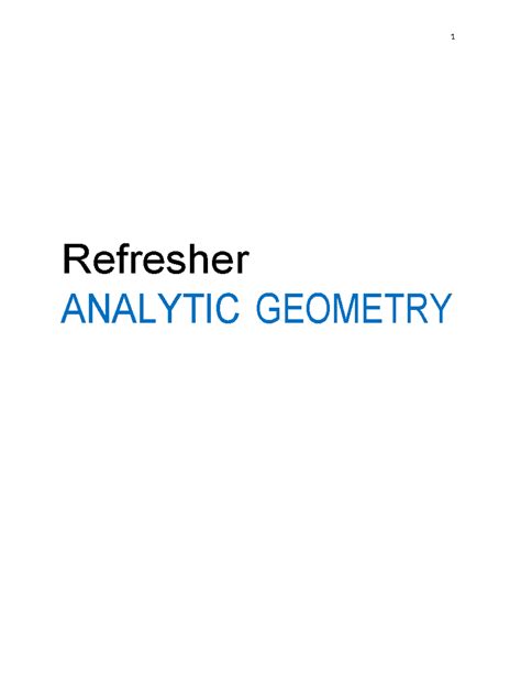Refresher Analytic Geometry Refresher Analytic Geometry Equation Of A Line A Line Is