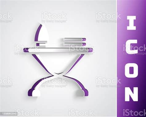 종이 는 회색 배경에 고립 된 전기 철및 다림질 보드 아이콘을 잘라 스팀 아이언 종이 아트 스타일 벡터 3차원 형태에 대한 스톡 벡터 아트 및 기타 이미지 Istock