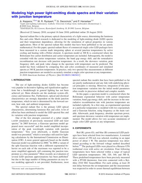 Pdf Modeling High Power Light Emitting Diode Spectra And Their Variation With Junction Temperature