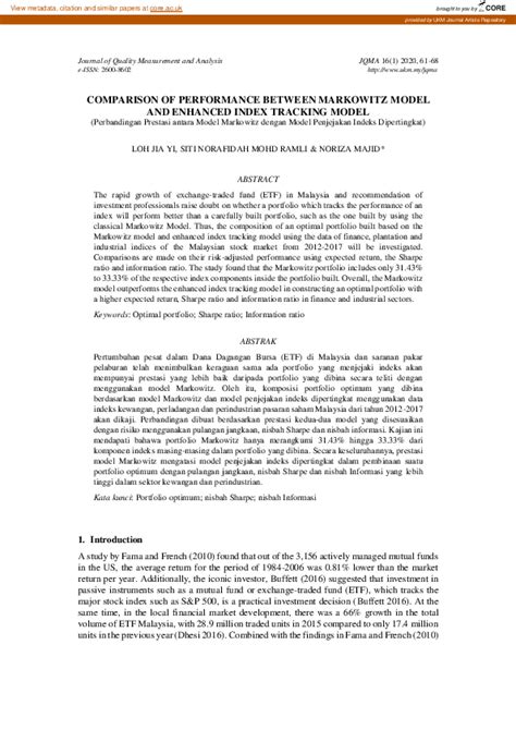 pdf markowitz vs enhanced index tracking performance